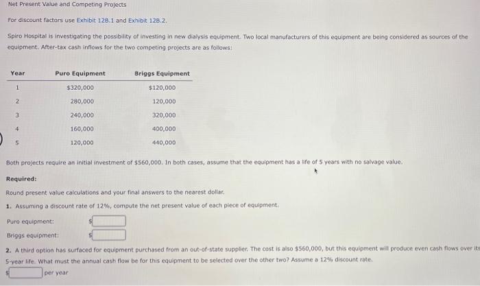 Solved Net Present Value and Competing Projects For discount | Chegg.com