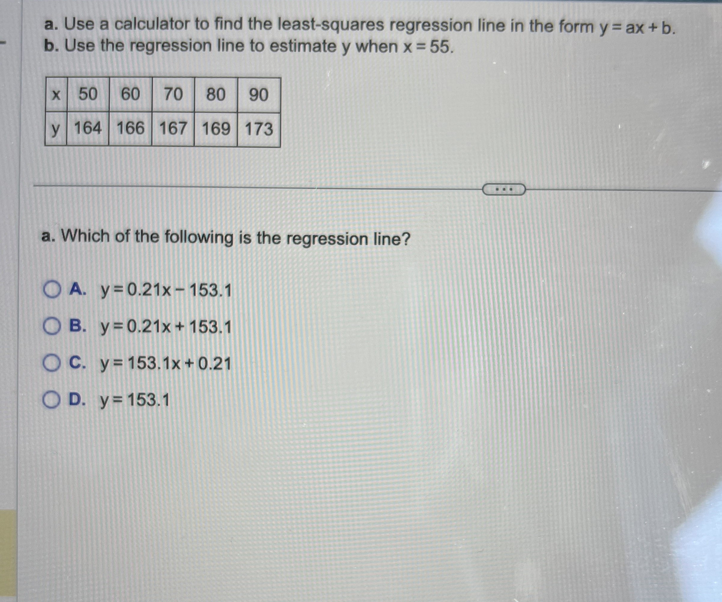 Solved a. ﻿Use a calculator to find the least-squares | Chegg.com