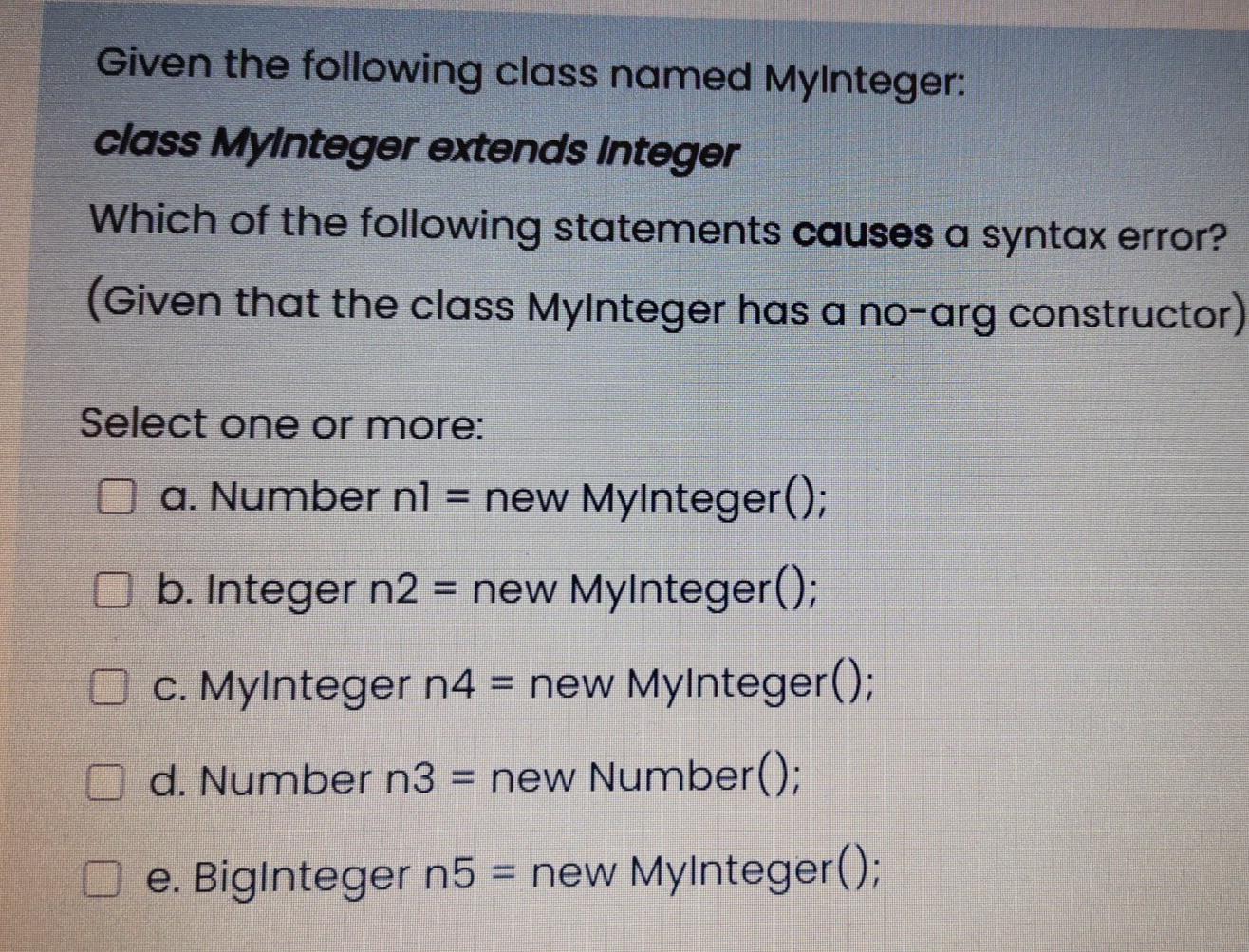 Given the following class named MyInteger: class | Chegg.com