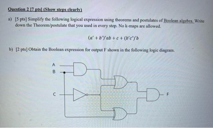 Solved a) [5 pts] Simplify the following logical expression | Chegg.com