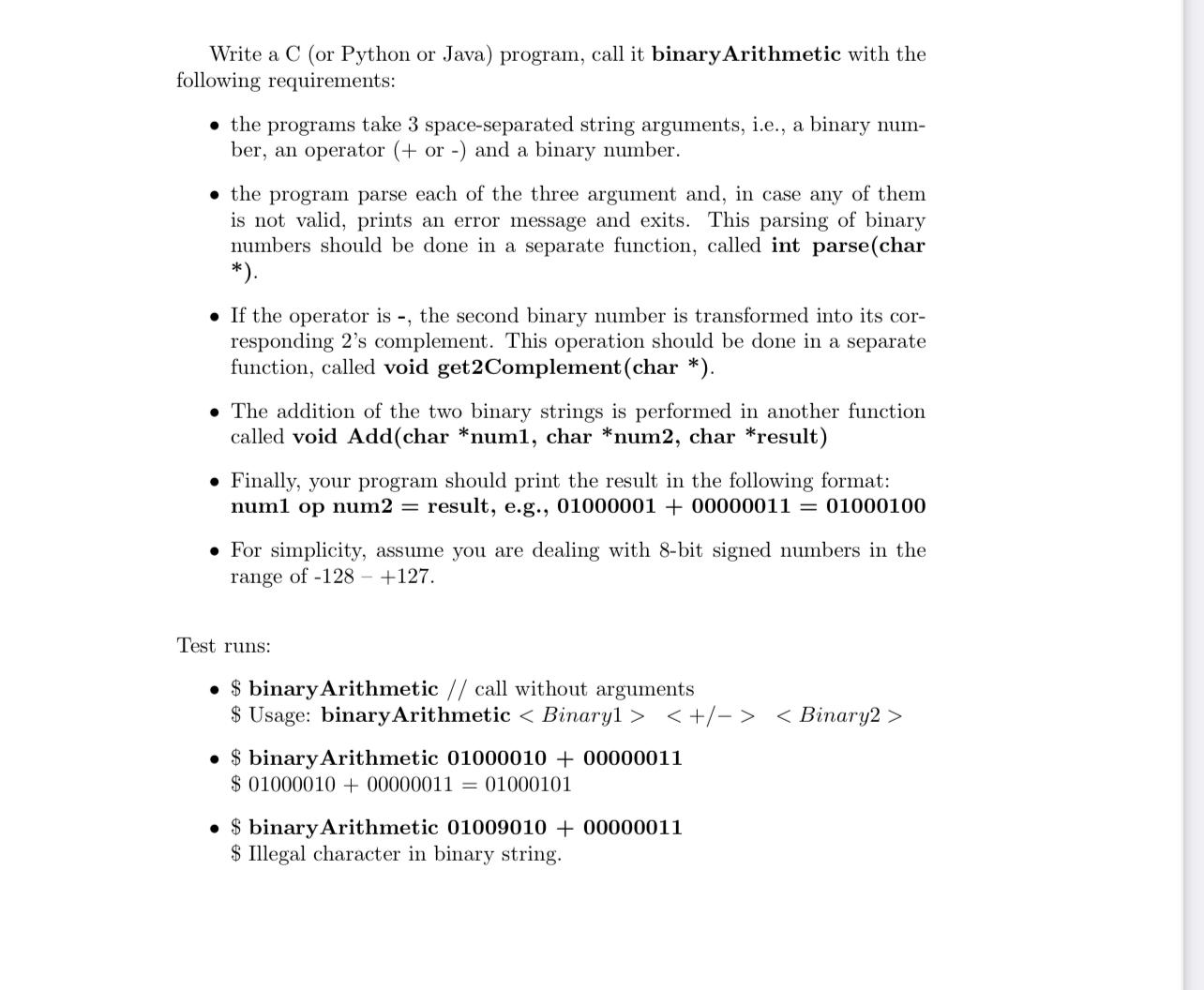 Solved Write a Java) ﻿program, call it binaryArithmetic with | Chegg.com