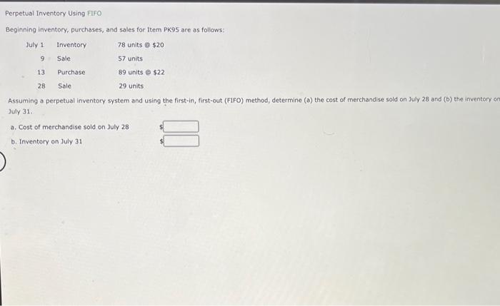 Solved Perpetual Inventory Using FIFO Beginning inventory, | Chegg.com