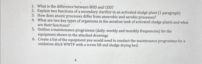 Solved 1. What is the difference between BOD and COD? 2. | Chegg.com