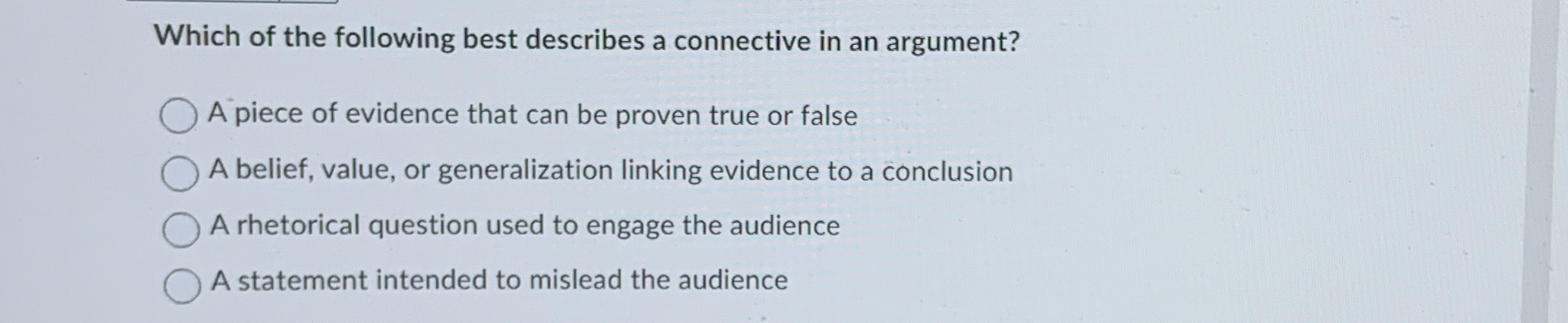 Solved Which of the following best describes a connective in | Chegg.com