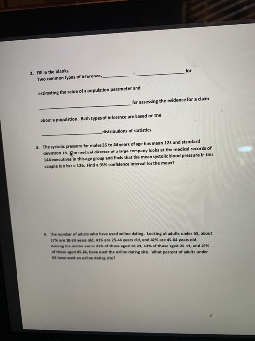 Solved 2. Fill in the blanks. Two common types of inference, | Chegg.com