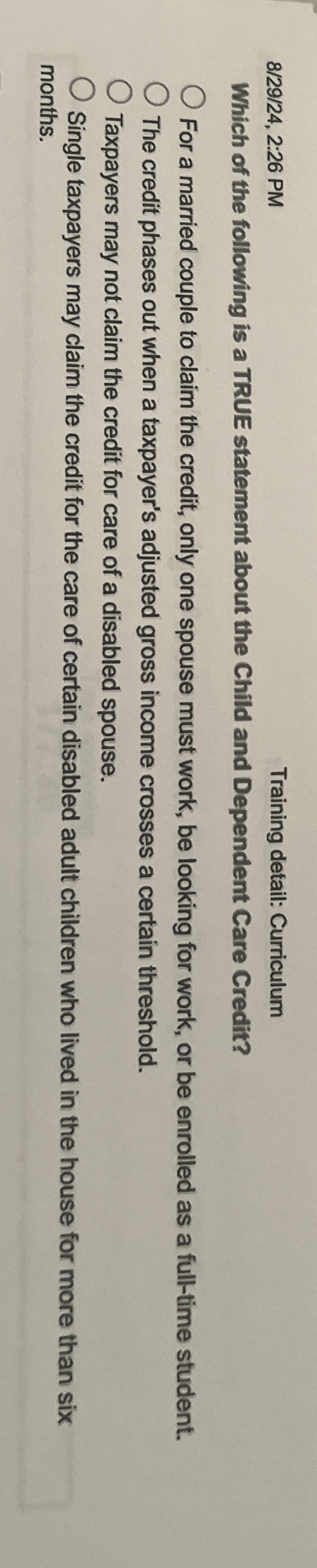 Solved 8/29/24, 2:26 ﻿PMTraining detail: CurriculumWhich of | Chegg.com