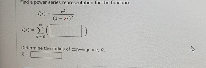 Solved Find a power series representation for the | Chegg.com