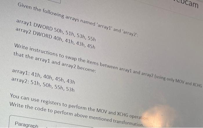 Solved Given The Following Arrays Named Array1 And 