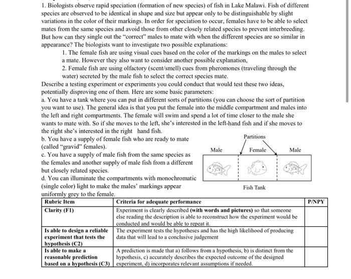 Solved 1. Biologists observe rapid speciation (formation of | Chegg.com
