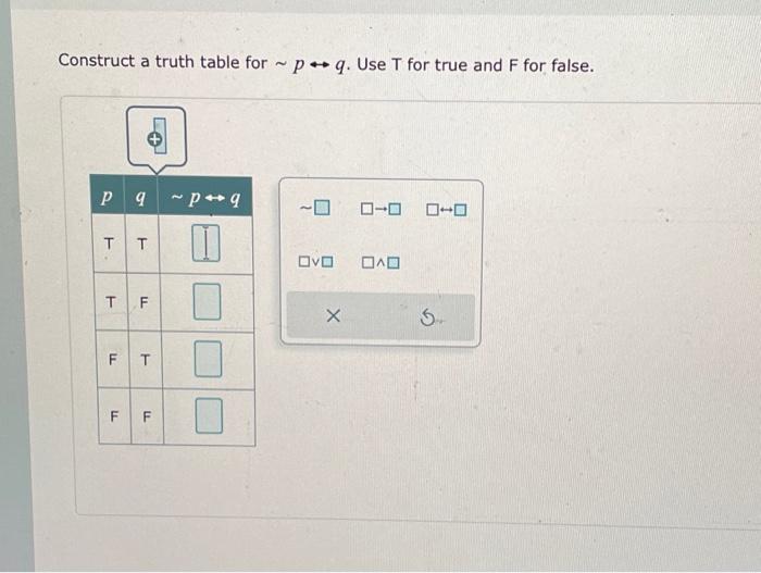 Construct a truth table for p→(q∨∼p). Use T for true | Chegg.com