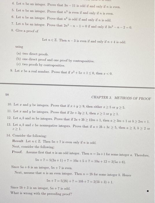 Solved 5. Let n be an integer. Prove that n3 is even if and | Chegg.com