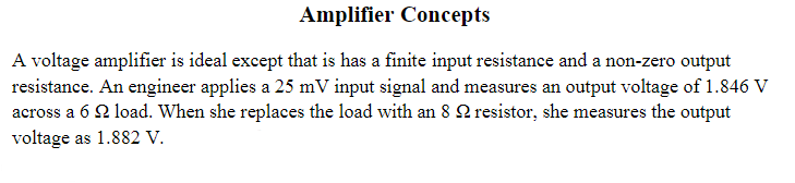 Solved Amplifier ConceptsA voltage amplifier is ideal except | Chegg.com