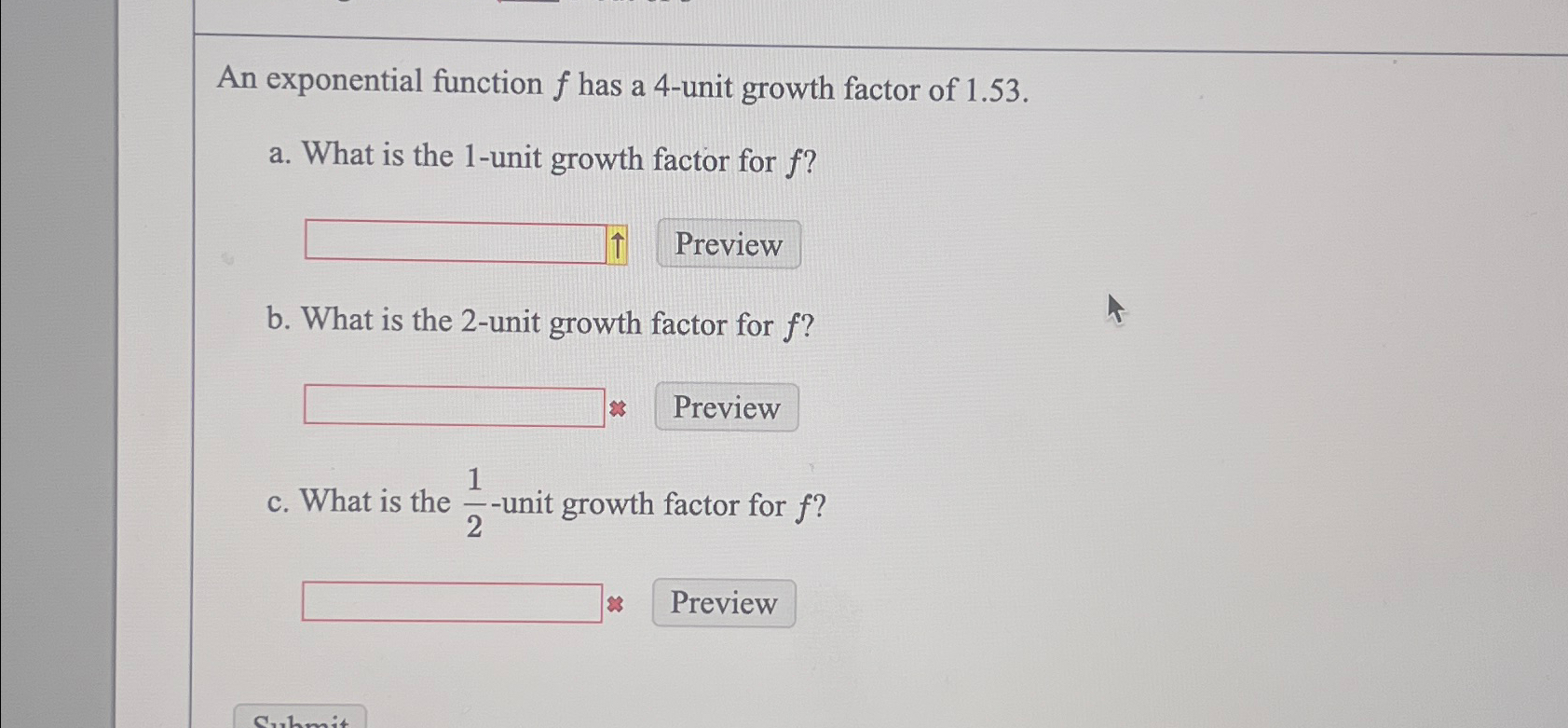 Solved An exponential function f ﻿has a 4-unit growth factor | Chegg.com