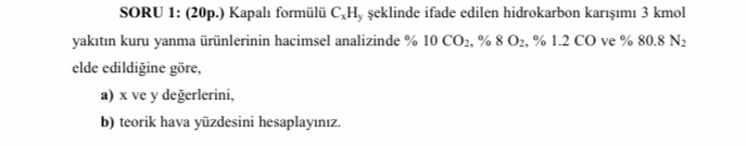 Solved Hydrocarbon mixture expressed as cxhy closed Formula | Chegg.com