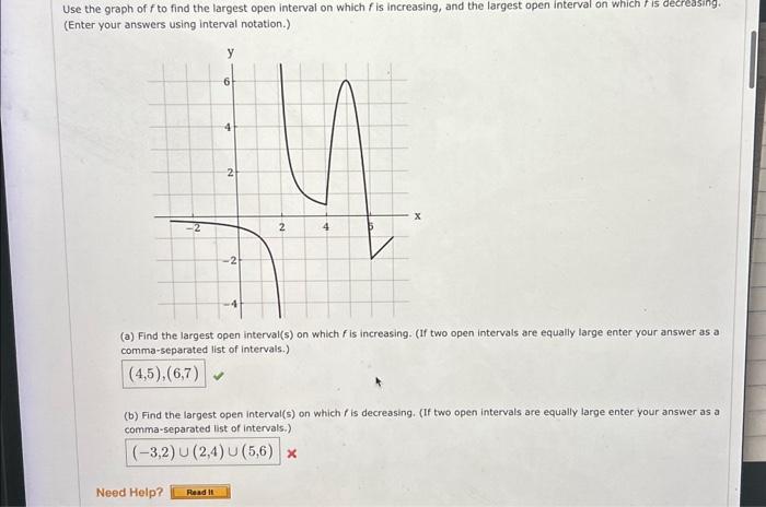 Solved Use the graph of f to find the largest open interval | Chegg.com