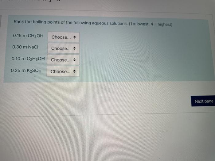 Solved Rank the boiling points of the following aqueous | Chegg.com