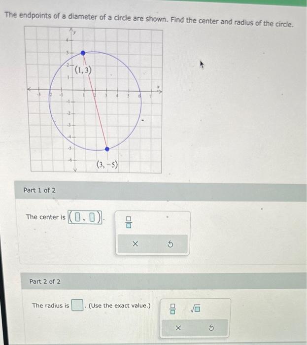 Solved The endpoints of a diameter of a circle are shown. | Chegg.com