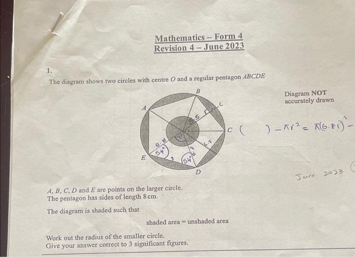 Solved 1. The diagram shows two circles with centre O and a | Chegg.com