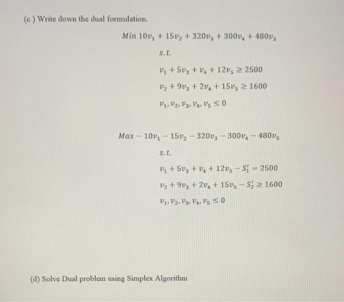 Solved (c) Write down the dual formulation. | Chegg.com
