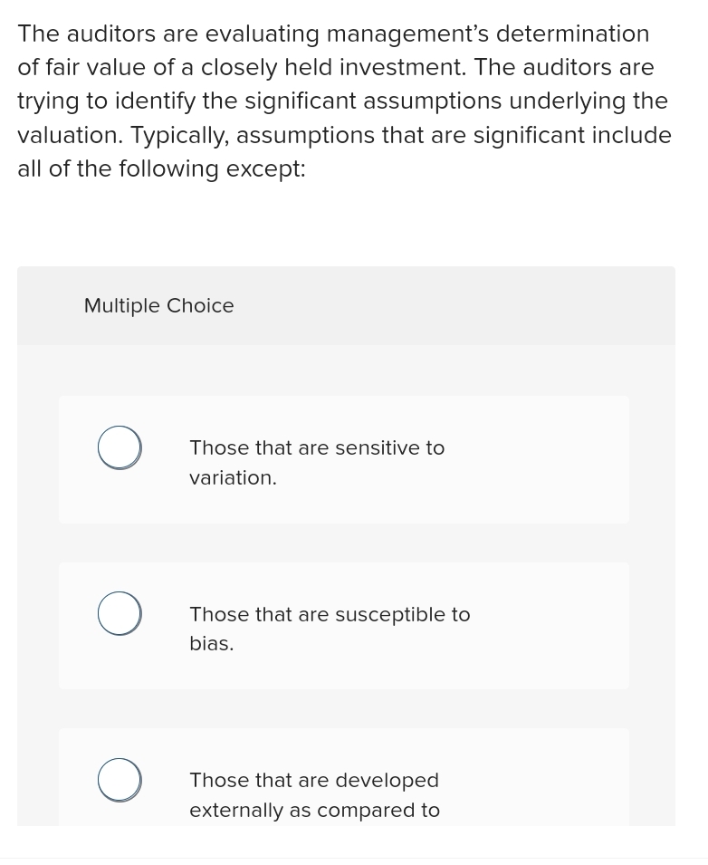 Solved The auditors are evaluating management's | Chegg.com