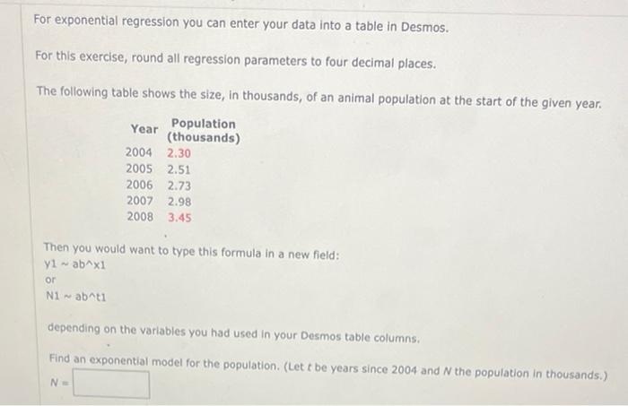 Solved For exponential regression you can enter your data | Chegg.com