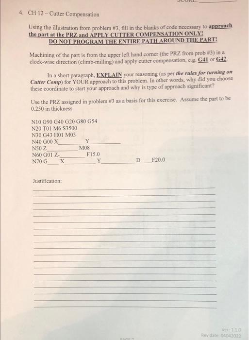 Solved 4. CH 12 -Cutter Compensation Using the illustration | Chegg.com