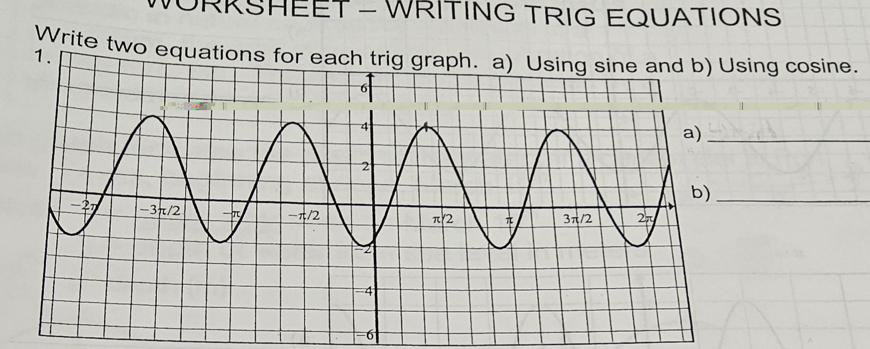 Solved VRITING TRIG EQUATIONSWrite two equations for each | Chegg.com