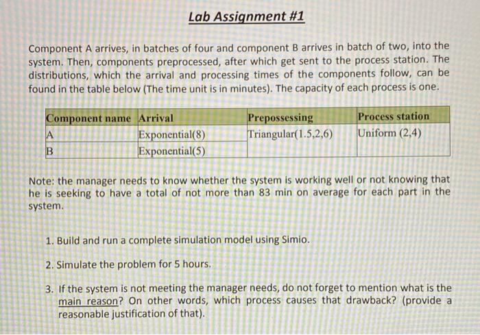 Solved Lab Assignment #1 Component A arrives, in batches of | Chegg.com