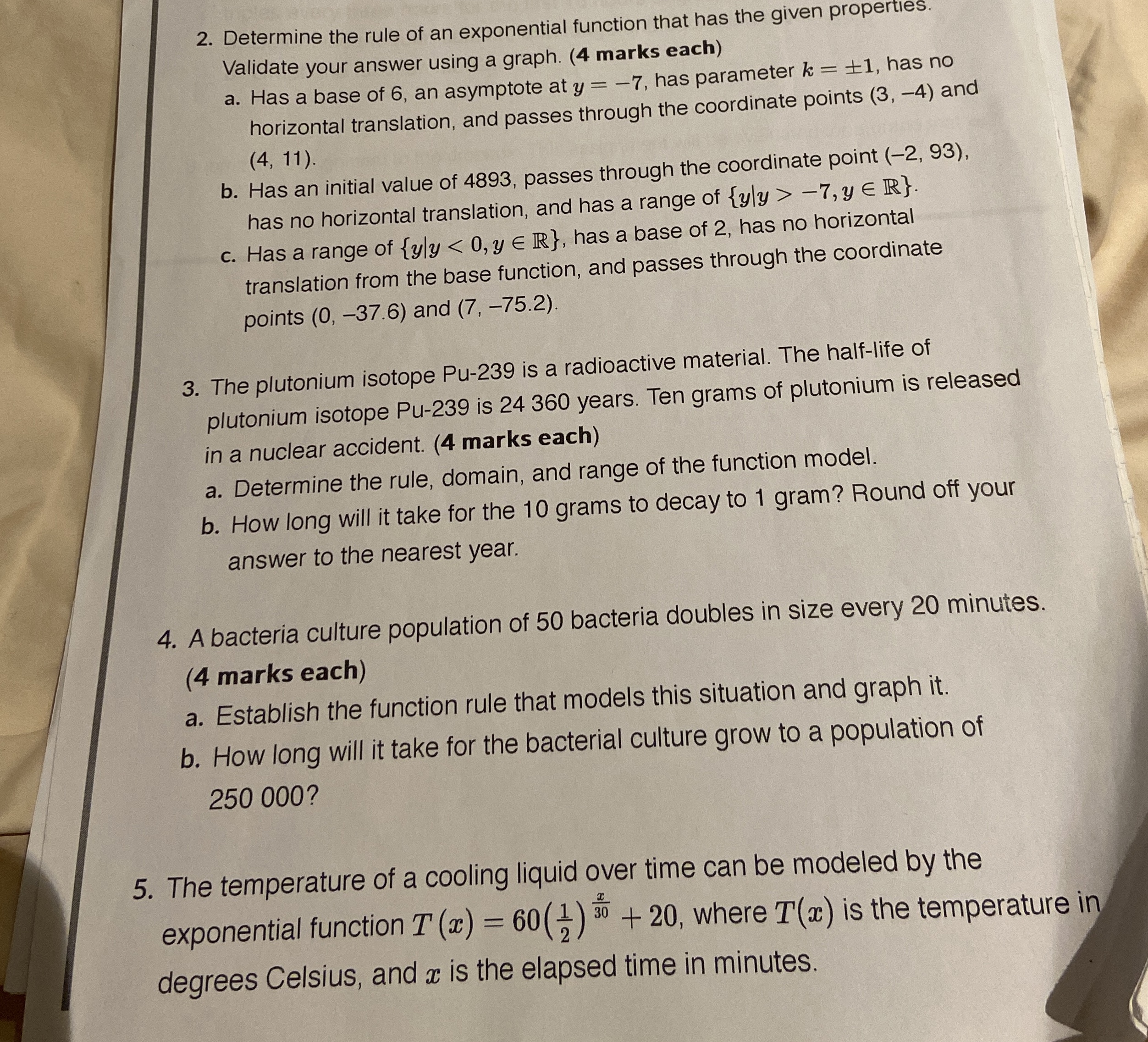 Solved Determine the rule of an exponential function that | Chegg.com