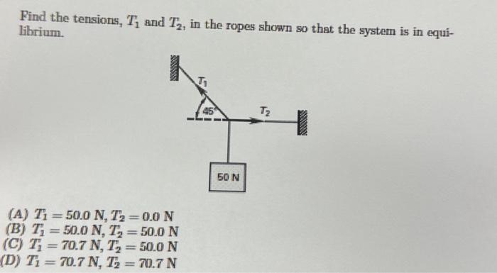 Solved Find the tensions, T1 and T2, in the ropes shown so | Chegg.com