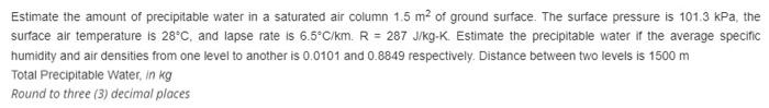 Solved Estimate the amount of precipitable water in a | Chegg.com