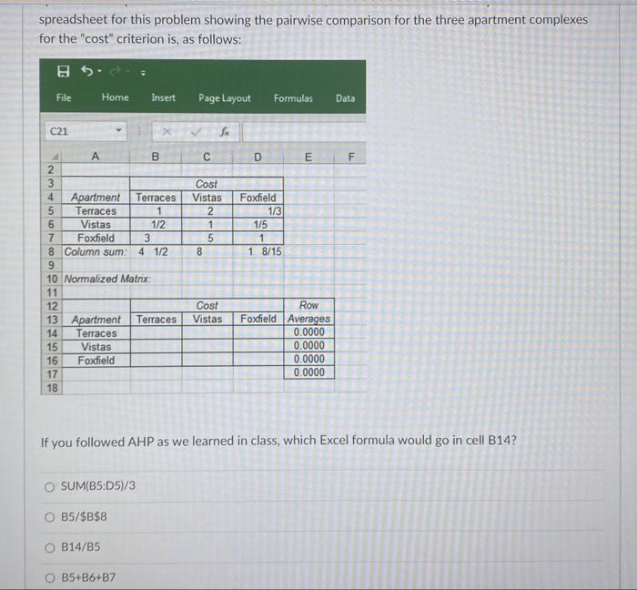 Solved spreadsheet for this problem showing the pairwise | Chegg.com