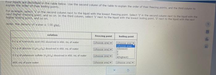 Solved Four liquids are described in the table below. Use | Chegg.com