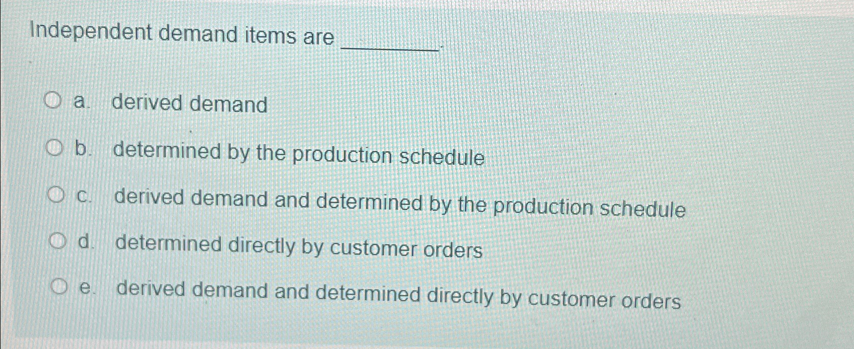 Solved Independent demand items area. ﻿derived demandb. | Chegg.com