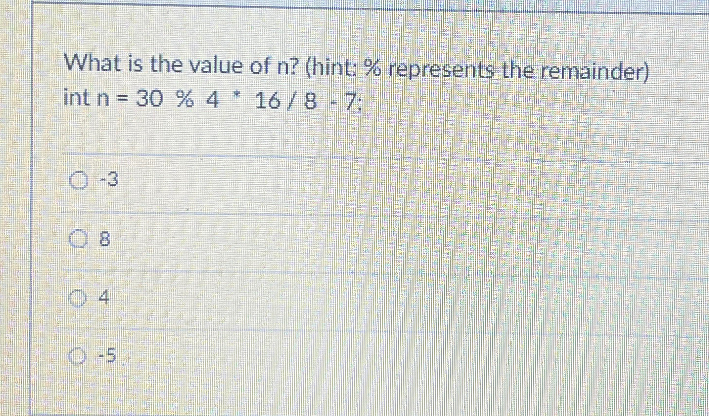 Solved What is the value of n ? (hint: % ﻿represents the | Chegg.com