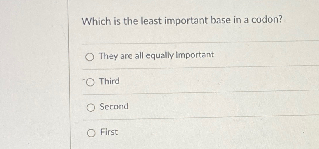 Solved Which is the least important base in a codon?q,They | Chegg.com