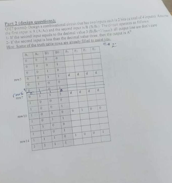 Part 2 (design questions): 2. If the second input is | Chegg.com