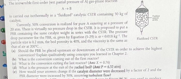 Solved A→B is carried out isothermally in a "fluidized" | Chegg.com