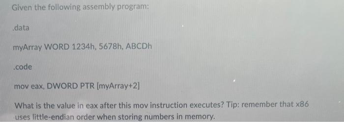 Solved Given the following assembly program: data myArray | Chegg.com