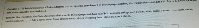 Solved Question 1: (15 Points) Construct a Turing Machine | Chegg.com