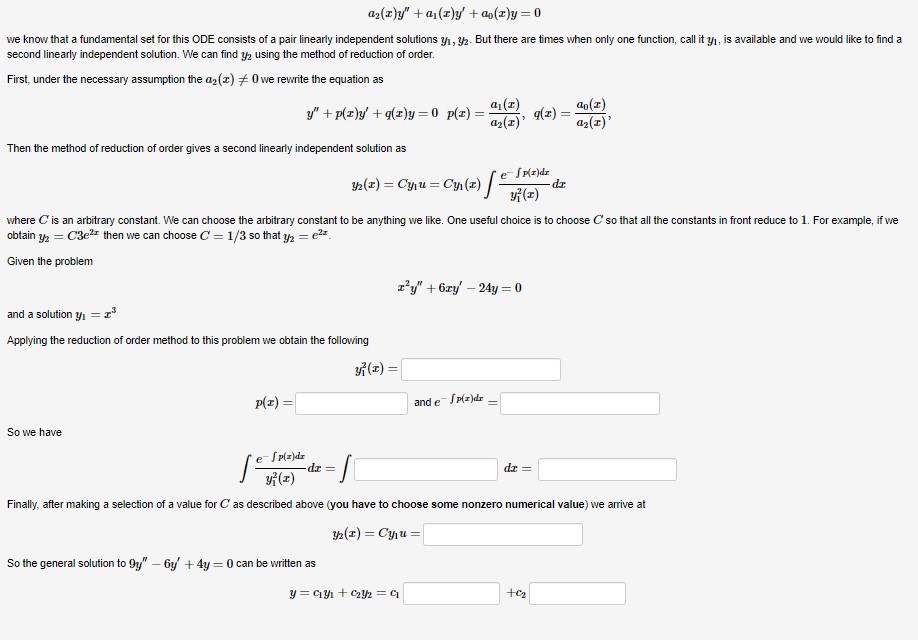 Solved a2(x)y''+a1(x)y'+a0(x)y=0we know that a fundamental | Chegg.com