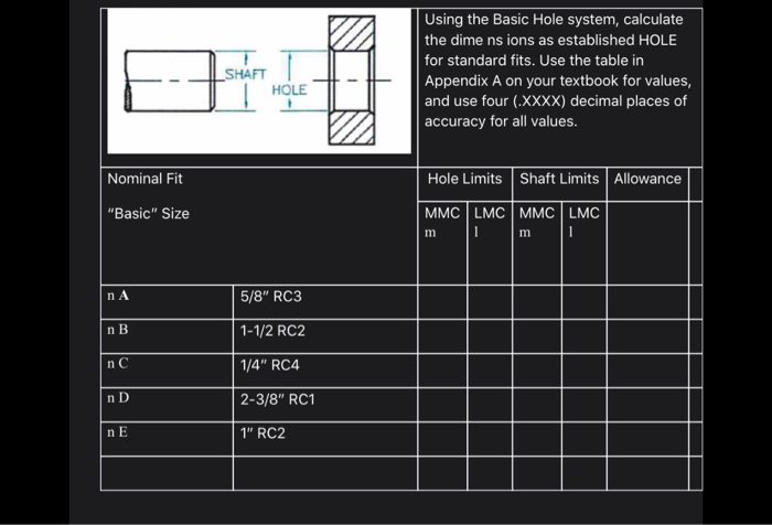 wa SHAFT Using the Basic Hole system, calculate the | Chegg.com