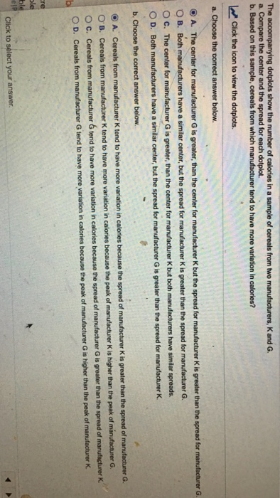 Solved i Dotplots (A) mfr = "K" 130 110 Calories (B)mfr = | Chegg.com