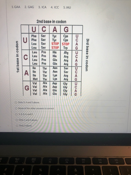 Solved Question 25 3 pts Which of the following anticodons | Chegg.com