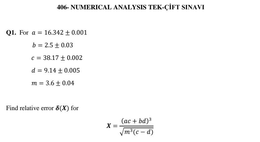 Solved 406- NUMERICAL ANALYSIS TEK-ÇIFT SINAVI Q1. For | Chegg.com