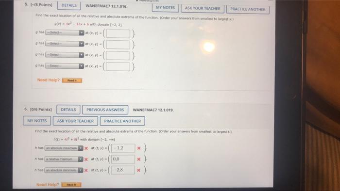 Solved 5 - Points DETAILS WANEFMAC7 12.1.016. MY NOTES ASK | Chegg.com