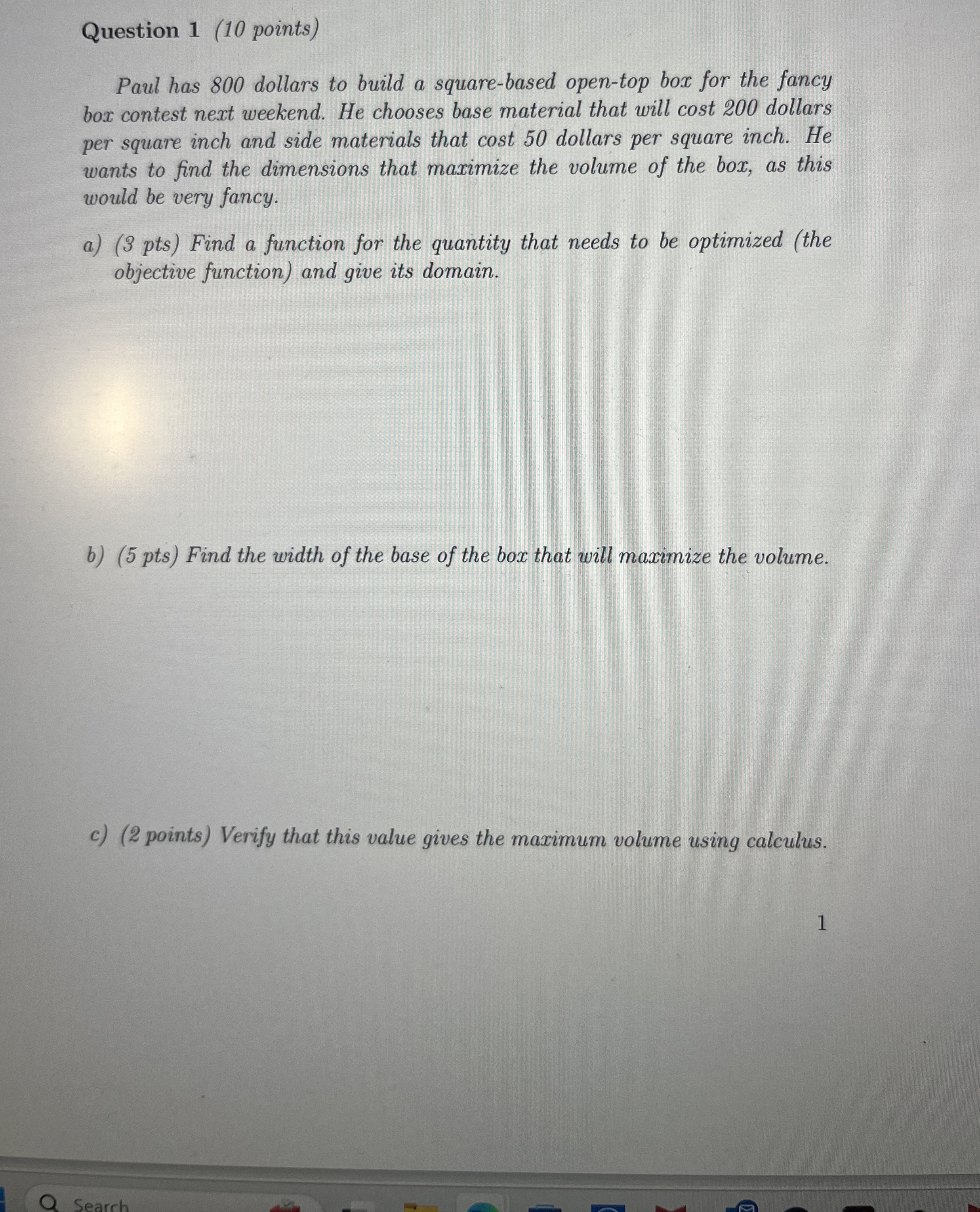 Solved Question 1 (10 ﻿points)Paul has 800 ﻿dollars to build | Chegg.com