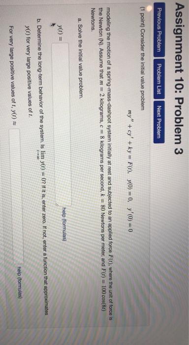 Solved Assignment 10: Problem 3 Previous Problem Problern | Chegg.com