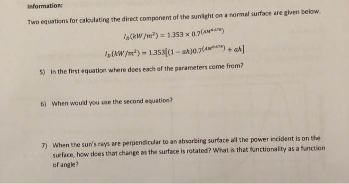 Solved Information: Two equations for calculating the direct | Chegg.com
