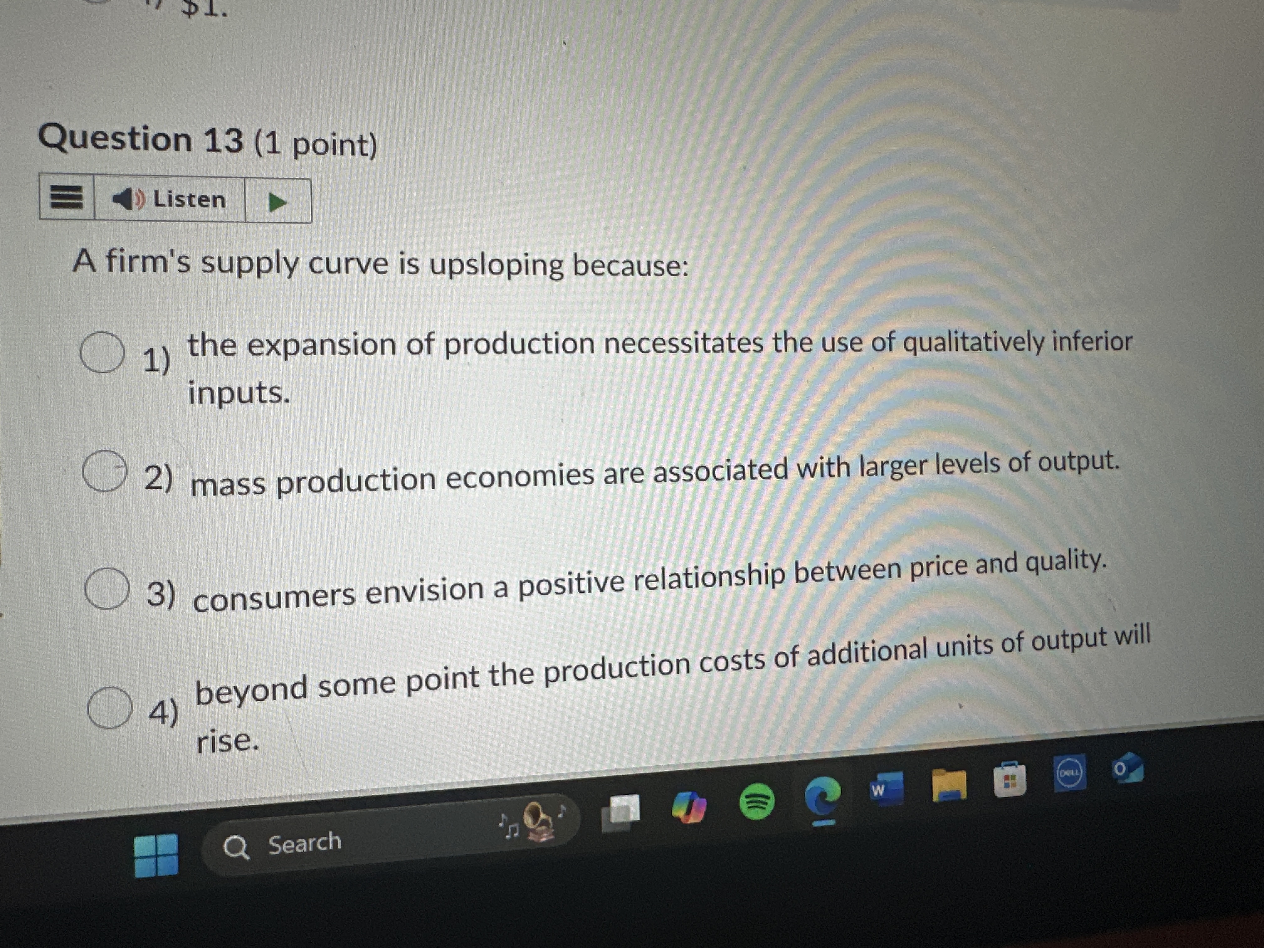 Solved Question 13 (1 ﻿point)A firm's supply curve is | Chegg.com
